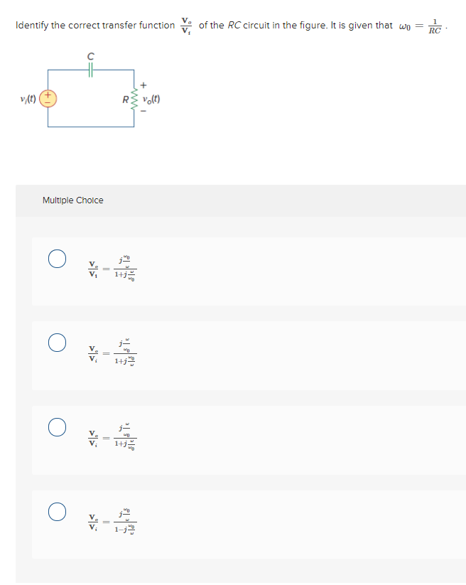 Solved Identify the correct transfer function of the RC | Chegg.com