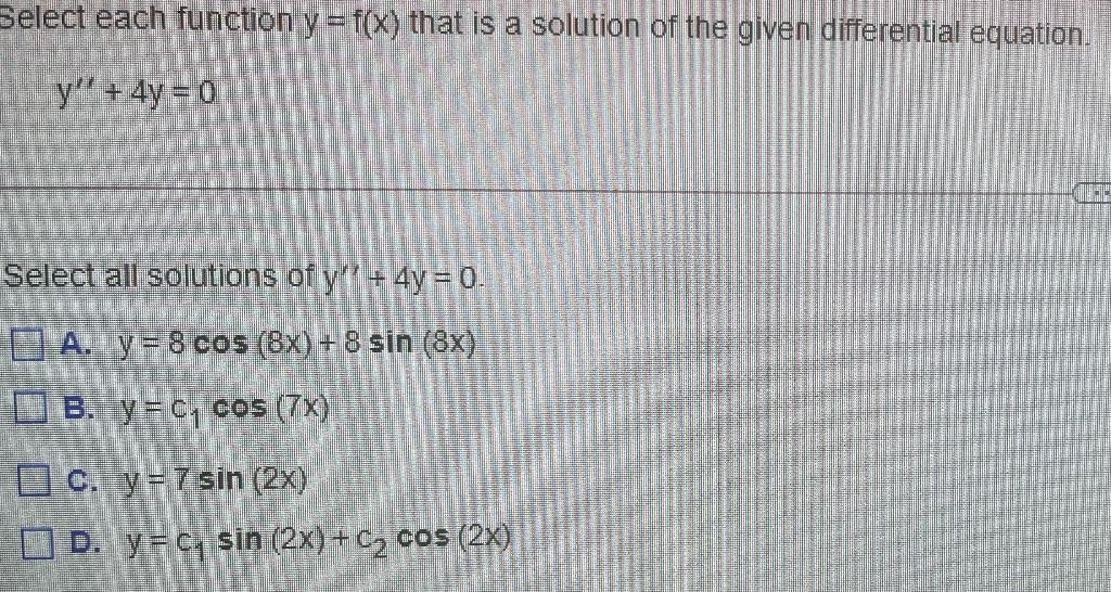 Solved Select each function y = f(x) that is a solution of | Chegg.com