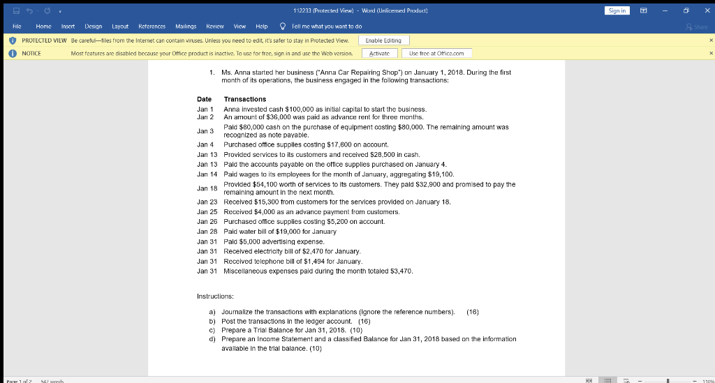 Solved 112232 (Protected View) - Word (Unlicensed Product | Chegg.com