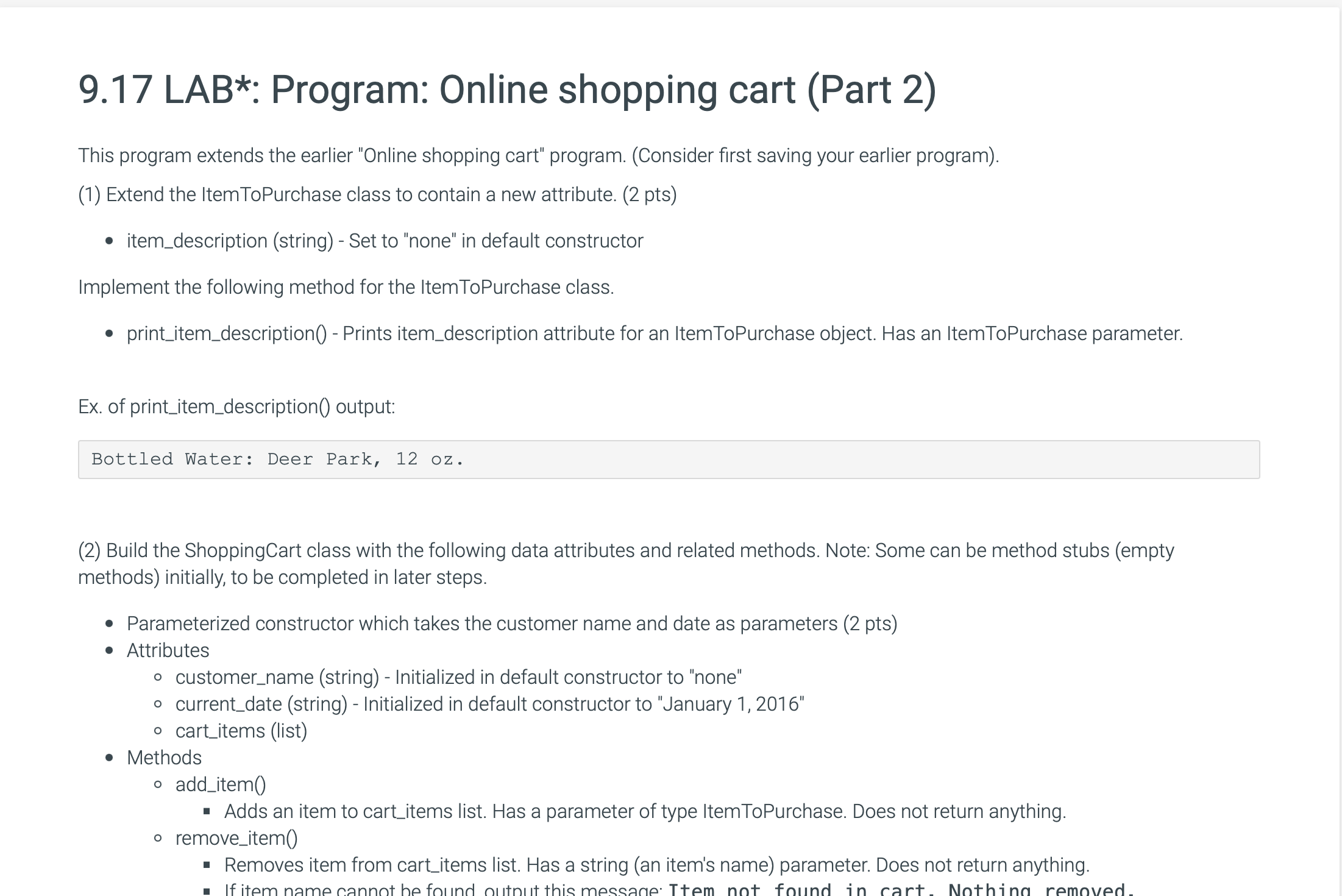 This program extends the earlier "Online shopping | Chegg.com