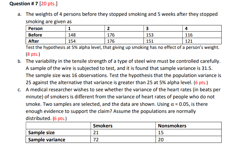 Solved Question \# 7 [20 ﻿pts.]a. ﻿The weights of 4 ﻿persons | Chegg.com