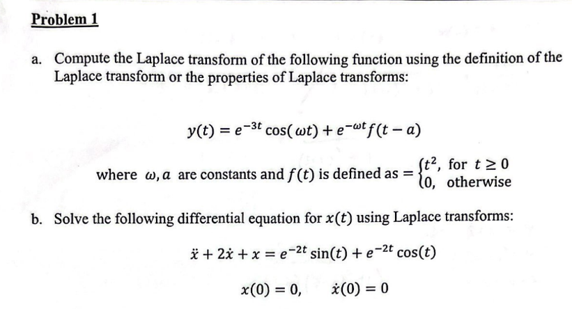 Solved a. Compute the Laplace transform of the following | Chegg.com