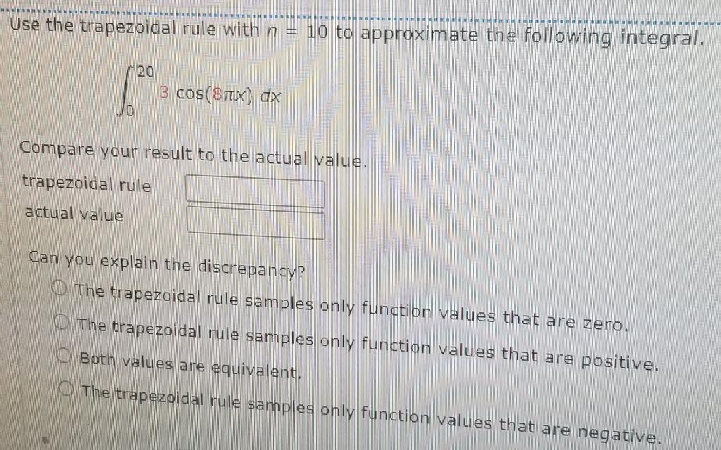 Solved Use the trapezoidal rule with n=10 to approximate the | Chegg.com