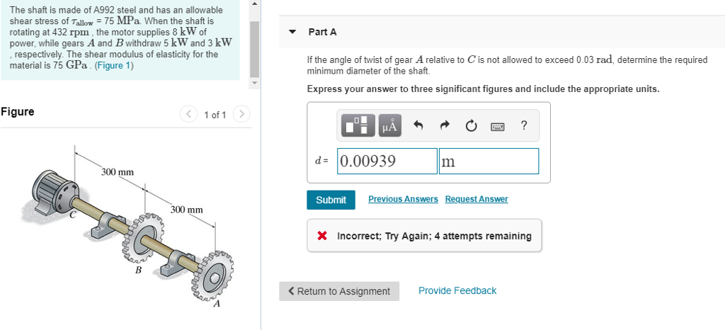 Solved The shaft is made of A992 steel and has an allowable | Chegg.com