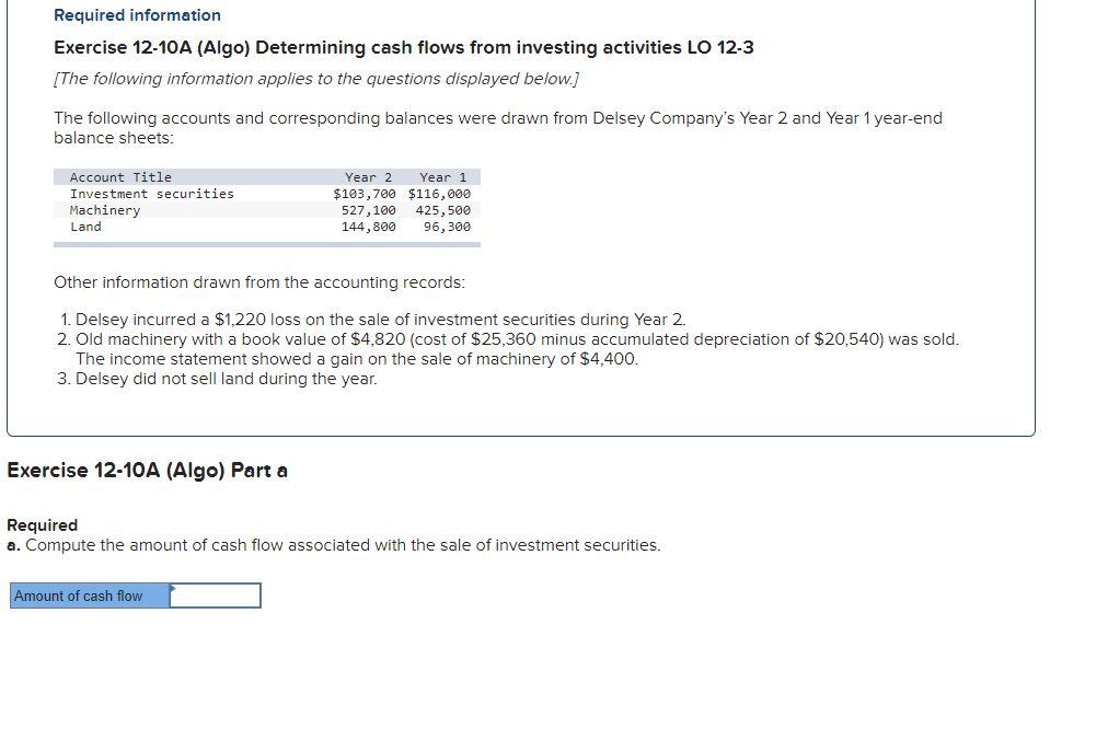 Solved Required information Exercise 12-10A (Algo) | Chegg.com