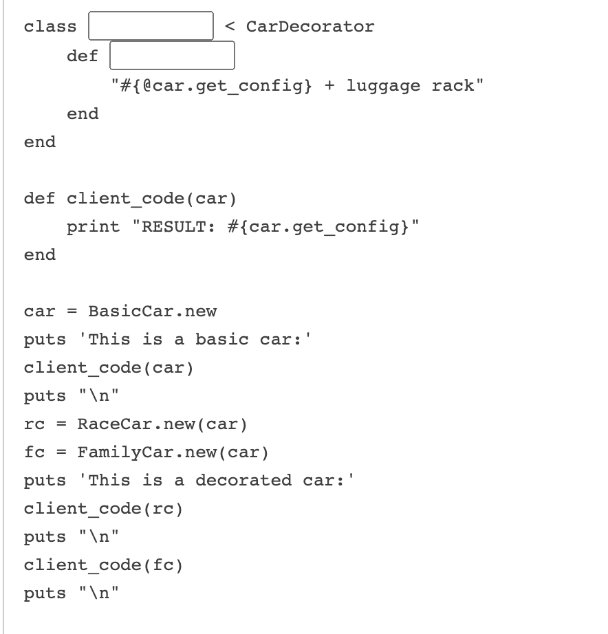 Output: This is a basic car: RESULT: engine + wheels | Chegg.com