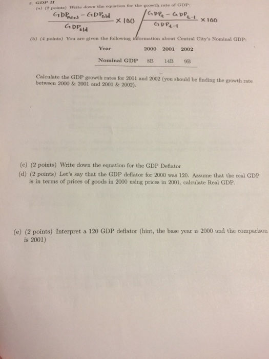 Solved 3. GDP (a) (2 points) Write down the equation for the | Chegg.com