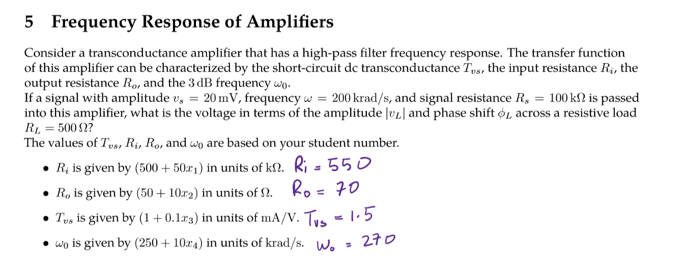 Solved 5 Frequency Response of Amplifiers Consider a | Chegg.com