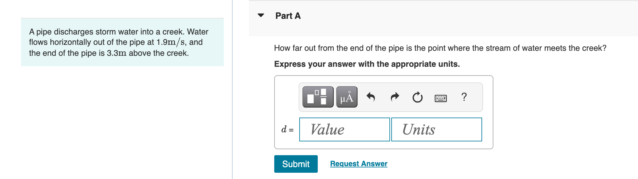 Solved Part AA pipe discharges storm water into a creek. | Chegg.com