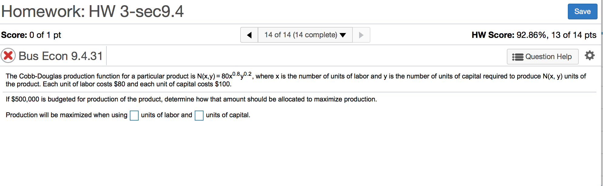 Solved Save Homework: HW 3-sec9.4 Score: 0 of 1 pt X Bus | Chegg.com