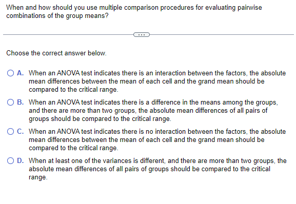 Solved When and how should you use multiple comparison | Chegg.com