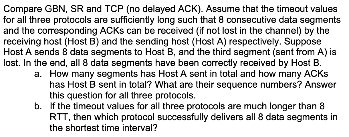 Solved Compare GBN, SR and TCP (no delayed ACK). Assume that | Chegg.com