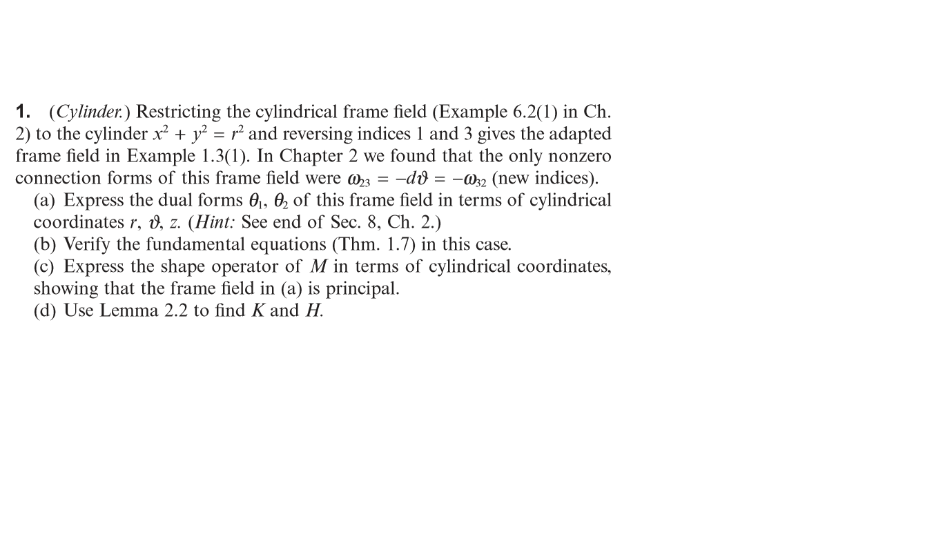 1. (Cylinder.) Restricting the cylindrical frame | Chegg.com