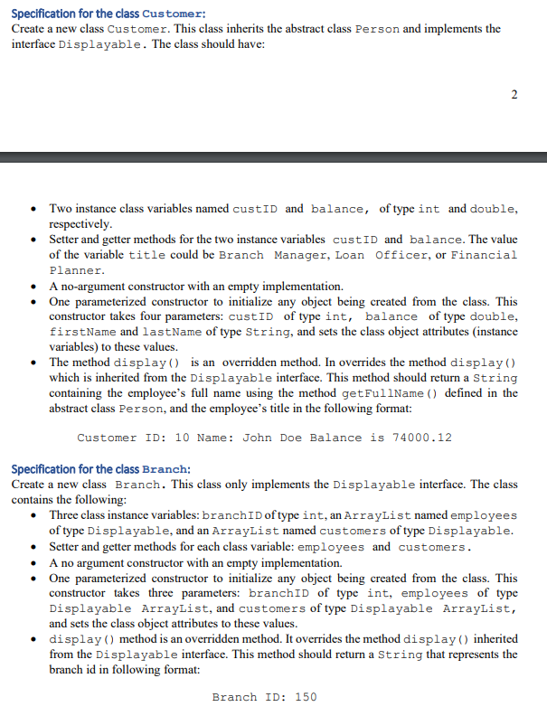 Solved Specification for the class Cus tomer:Create a new | Chegg.com