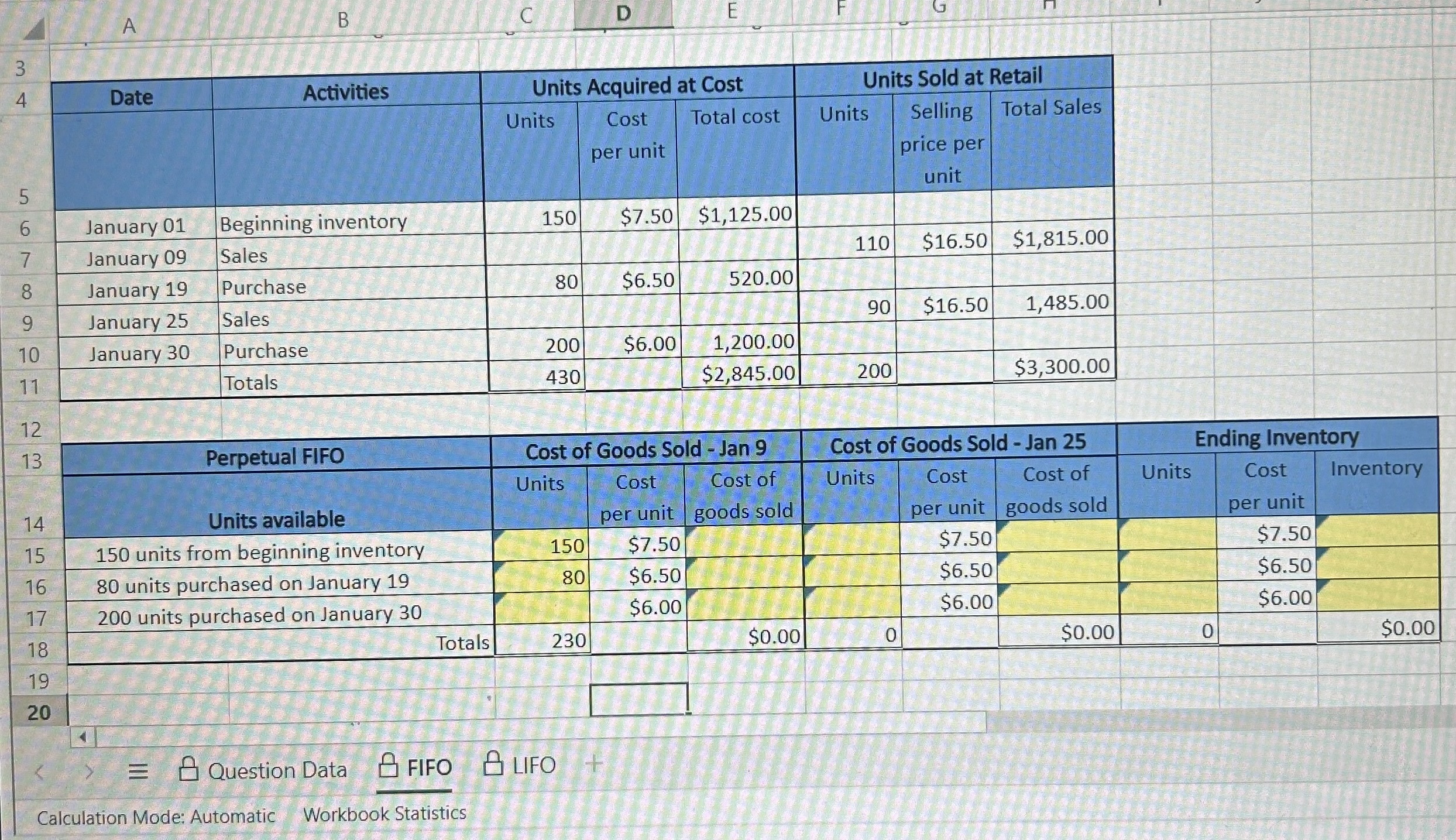 Solved Calculation Mode: Automatic Workbook Statistics | Chegg.com
