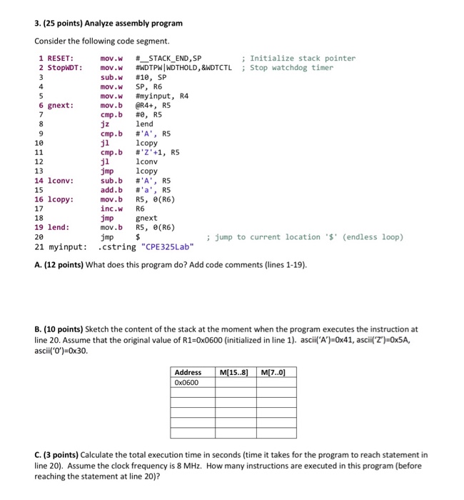 Solved 3. (25 points) Analyze assembly program Consider the | Chegg.com