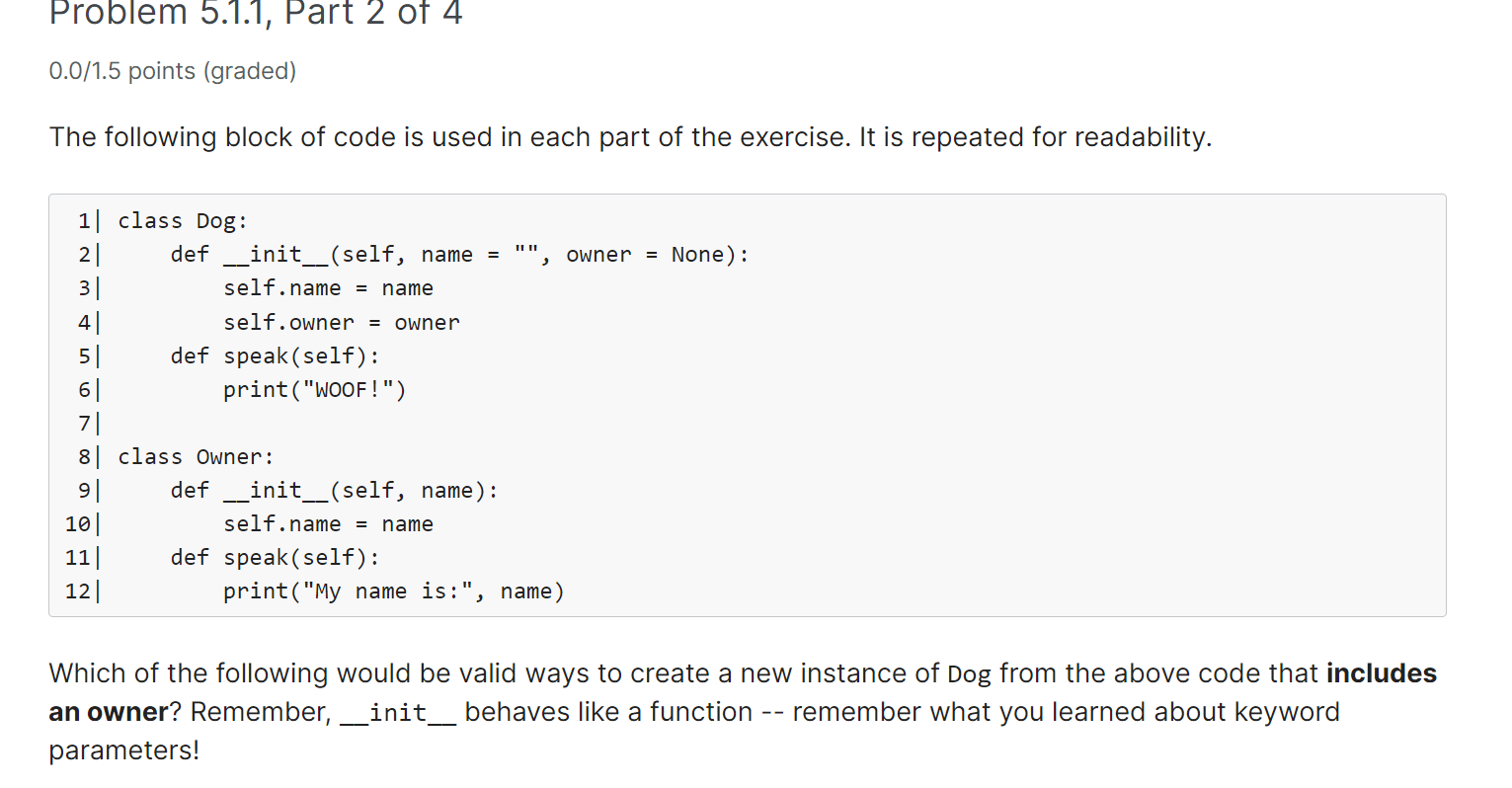 Solved new_owner = Owner() fido = Dog(new_owner) new_owner = | Chegg.com
