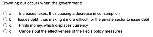 Solved Crowding out occurs when the government: a. Increases | Chegg.com