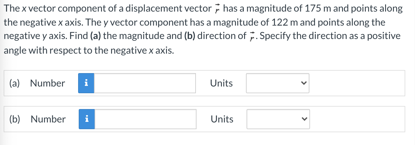 Solved The x vector component of a displacement vector has a | Chegg.com