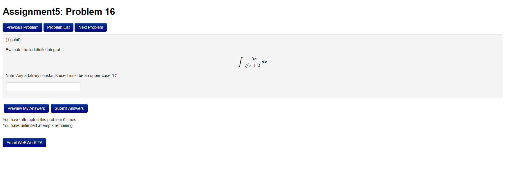 Solved Assignment5: Problem 16 Previous Problem Problem List | Chegg.com