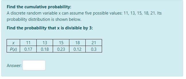 Solved Find the cumulative probability: A discrete random | Chegg.com