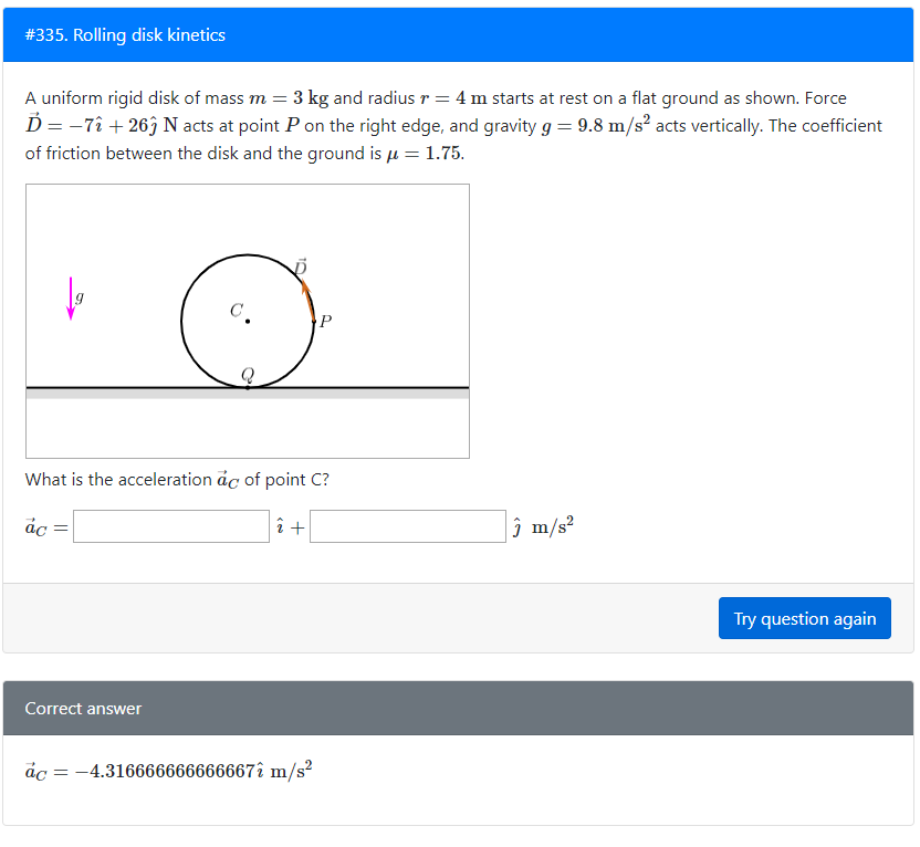 Solved #335. Rolling disk kinetics A uniform rigid disk of | Chegg.com