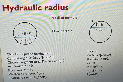 Manning formula: V=Rh2/3 S1/2n−1;Rh=A/P Chezy's | Chegg.com