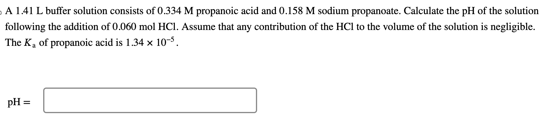 Solved A 1.41 L buffer solution consists of 0.334M propanoic | Chegg.com