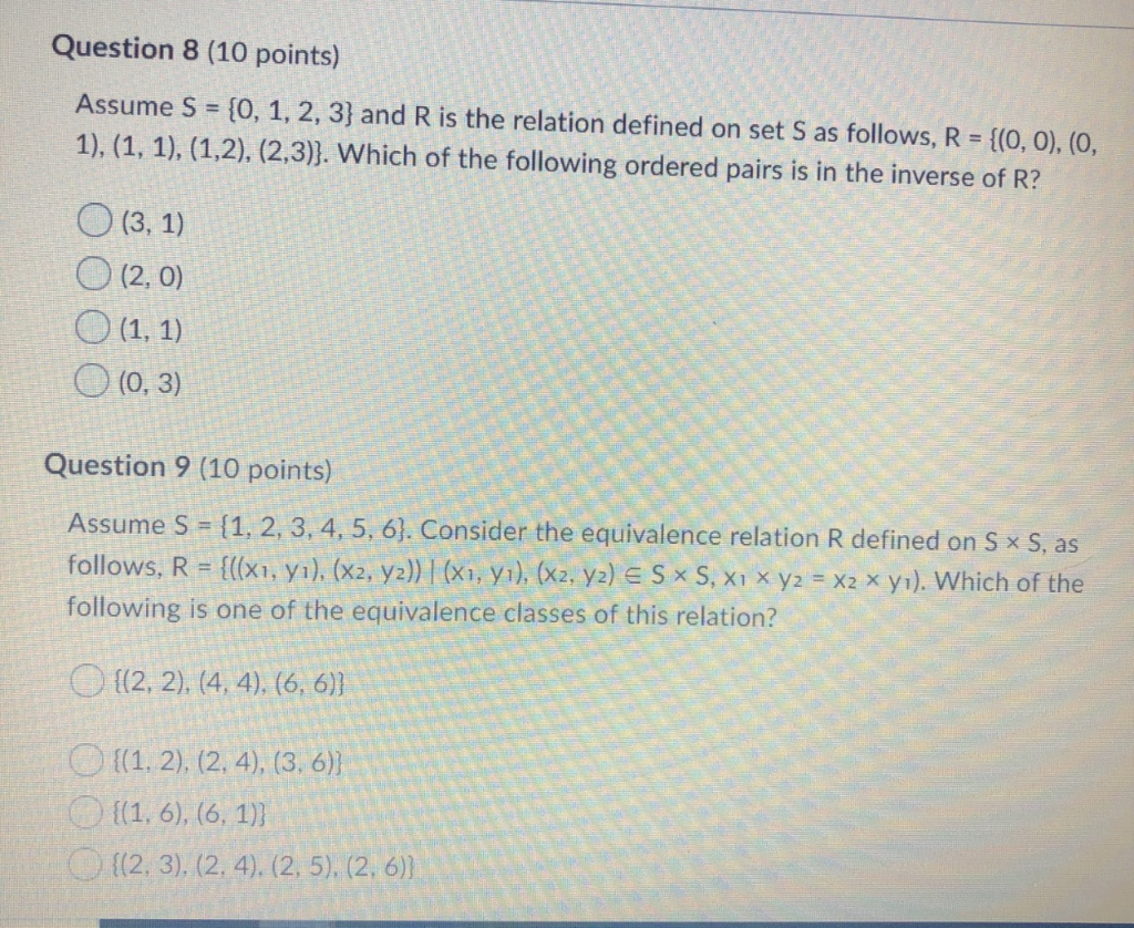 Solved Question 8 (10 points) Assume S = {0, 1, 2, 3} and R | Chegg.com