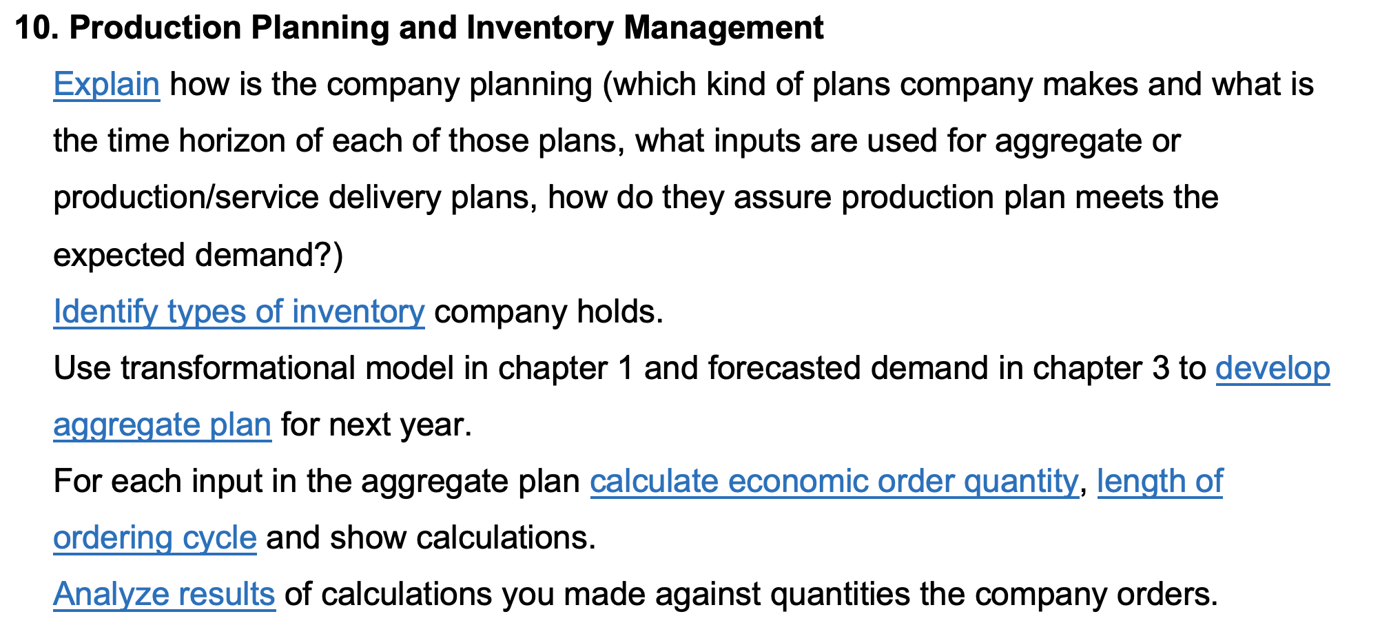 Solved 10. Production Planning and Inventory Management | Chegg.com
