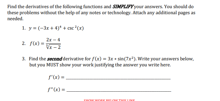 Solved Find the derivatives of the following functions and | Chegg.com