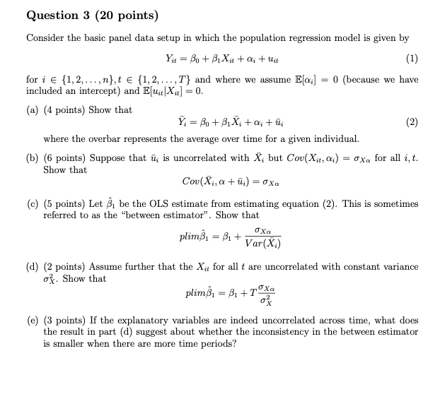 Consider the basic panel data setup in which the | Chegg.com