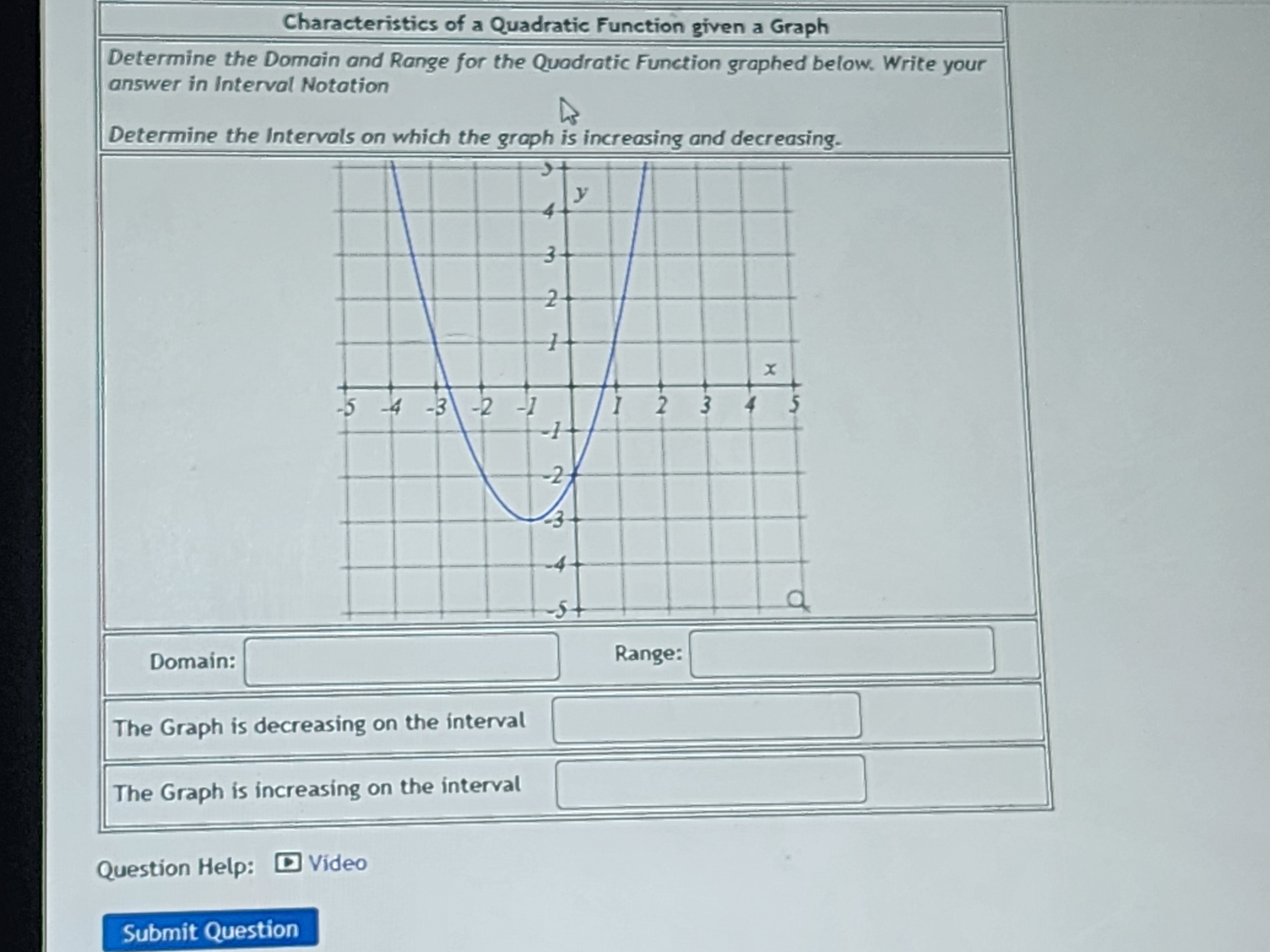 Solved Characteristics of a Quadratic Function given a Graph | Chegg.com
