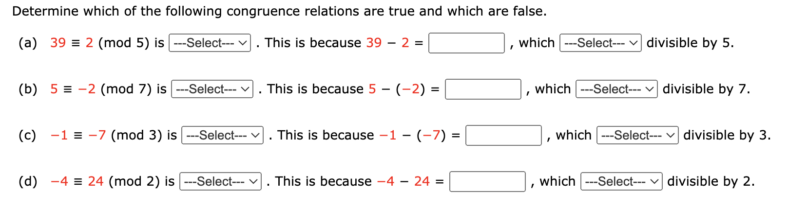 Solved Determine which of the following congruence relations | Chegg.com