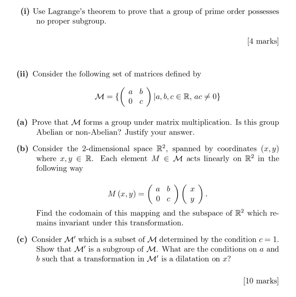 Solved (i) Use Lagrange's theorem to prove that a group of | Chegg.com