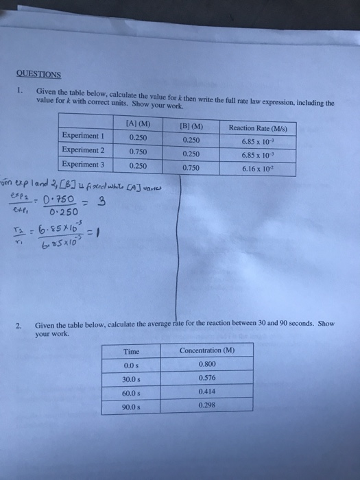 Solved QUESTIONS 1. Given the table below, calculate the | Chegg.com