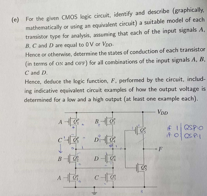 Solved e) For the given CMOS logic circuit, identify and | Chegg.com