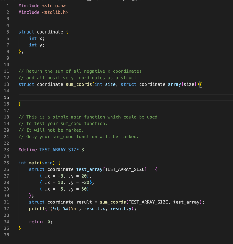 Solved Your function should return the struct {−10,27}, | Chegg.com