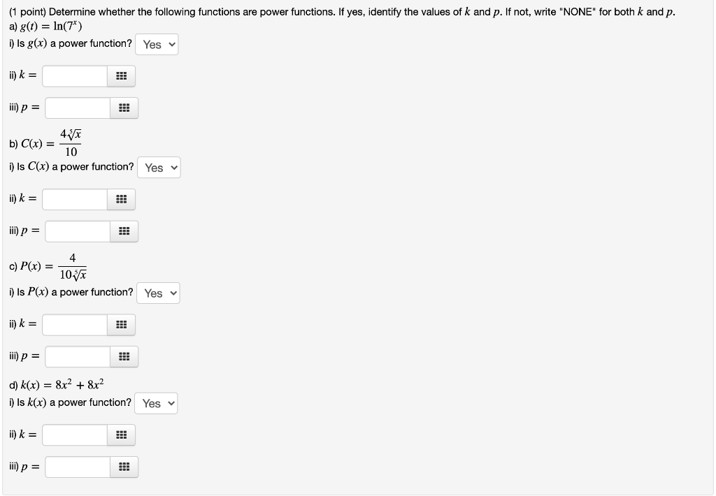 Solved (1 point) Determine whether the following functions | Chegg.com