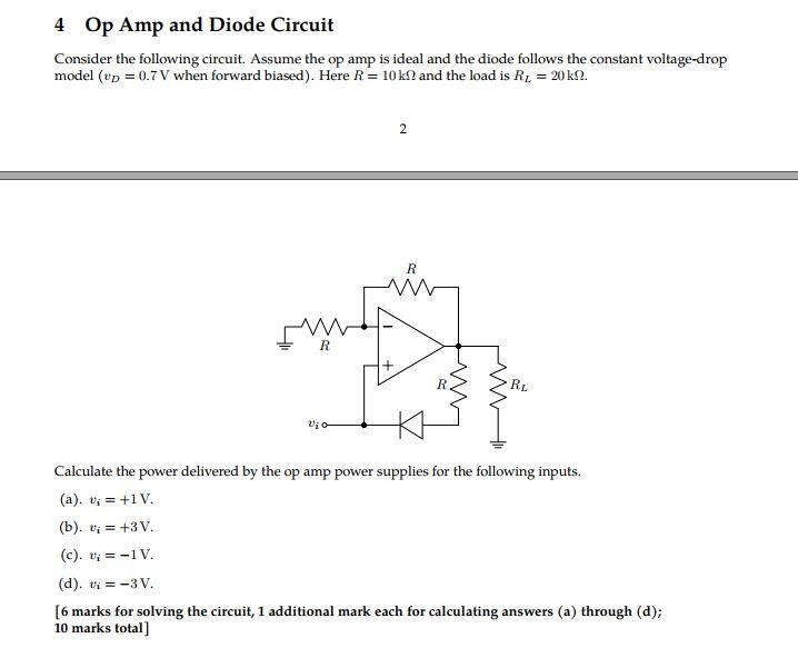 Solved 4 Op Amp and Diode Circuit Consider the following | Chegg.com
