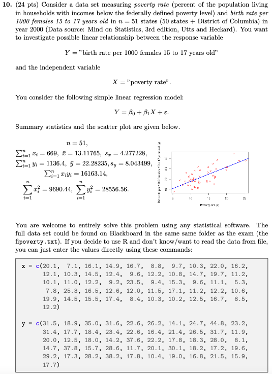 Solved 0. ( 24pts ) Consider a data set measuring poverty | Chegg.com