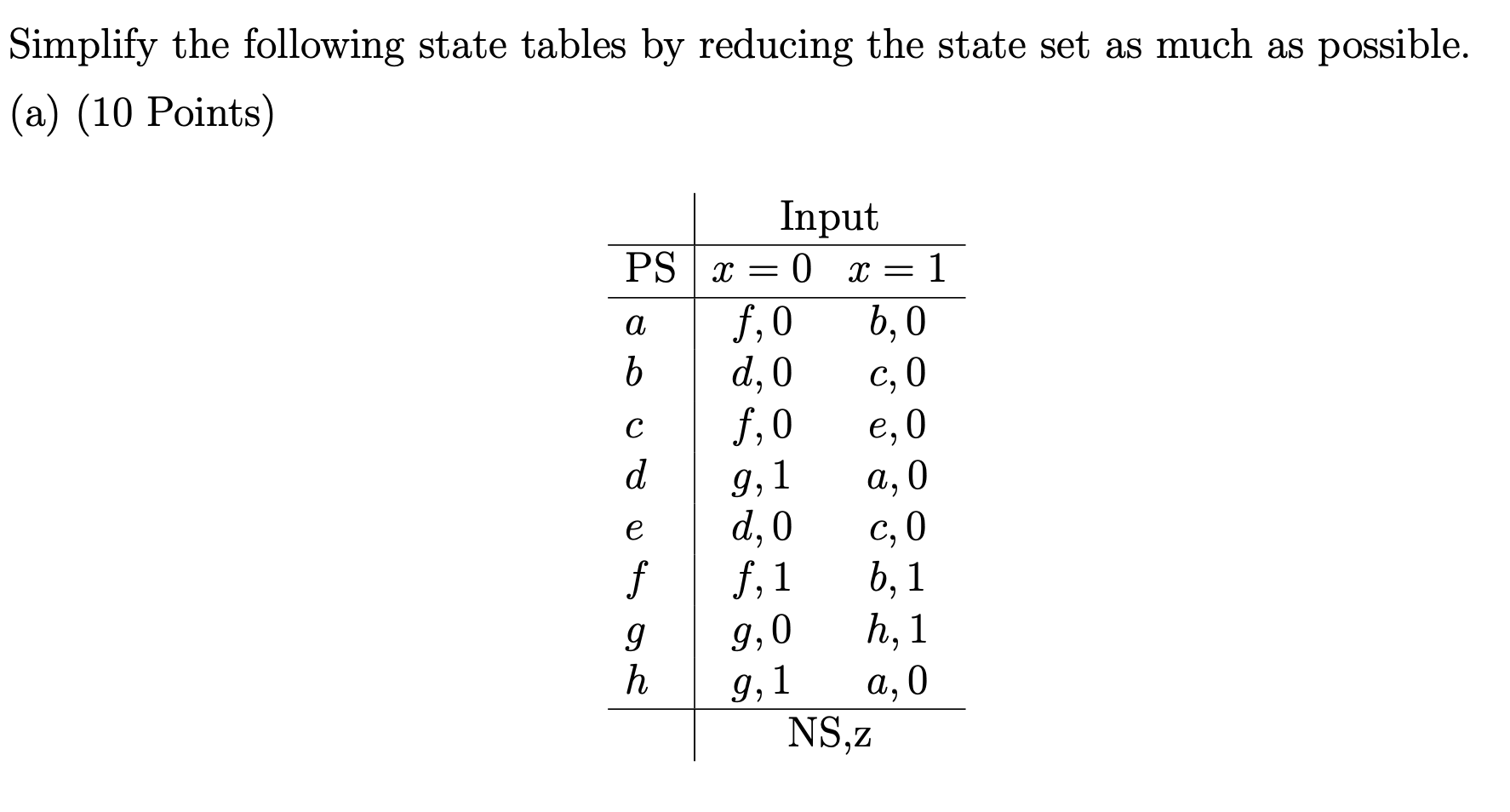 Solved Simplify the following state tables by reducing the | Chegg.com