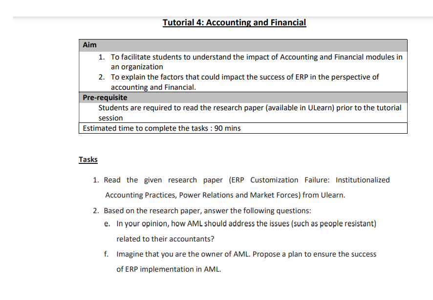 Tutorial 4: Accounting and Financial Aim 1. To | Chegg.com