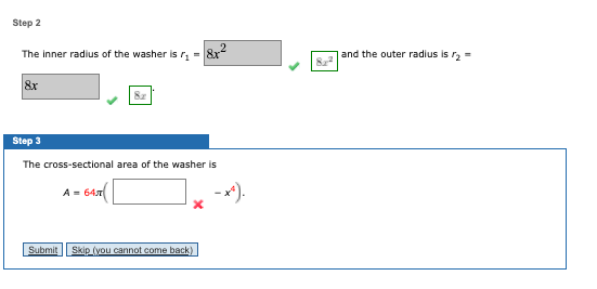 Solved Step 2 2 The inner radius of the washer is r 1 = 8x | Chegg.com
