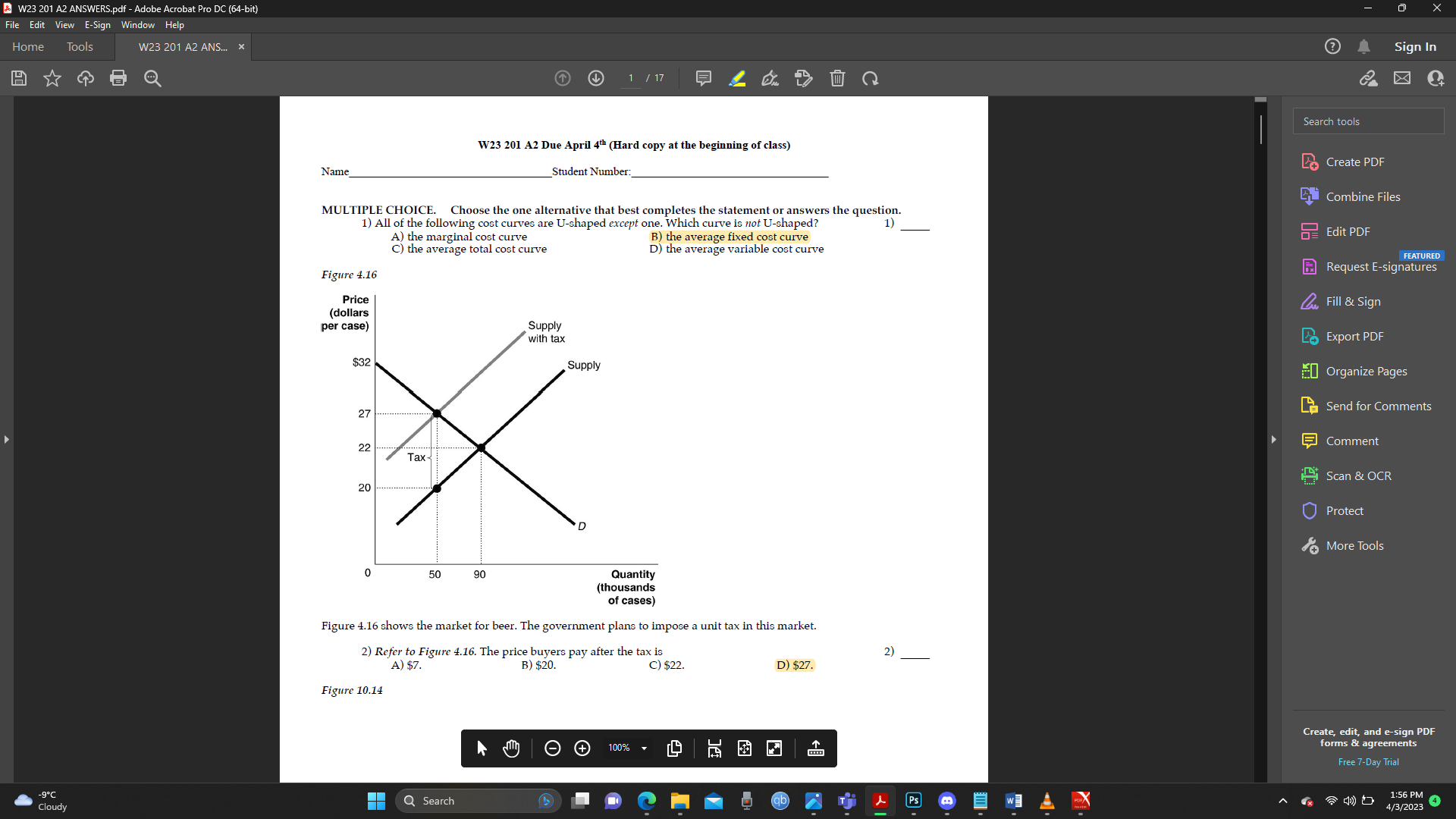 Solved W23 201 A2 Due April 4th (Hard copy at the beginning | Chegg.com