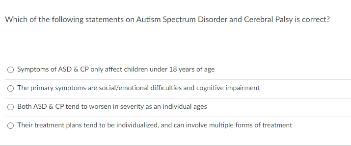 Solved Which of the following statements on Autism Spectrum | Chegg.com