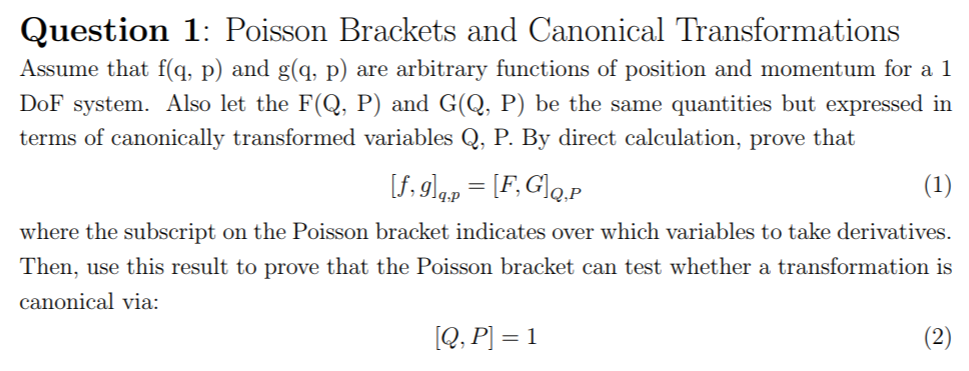 Solved Question 1: Poisson Brackets and Canonical | Chegg.com