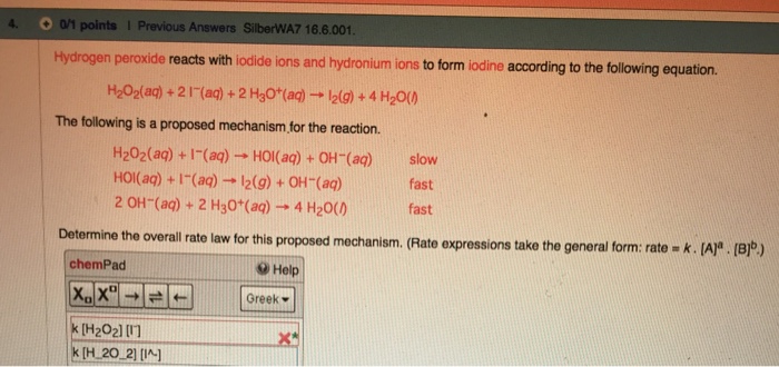 Solved Hydrogen peroxide reacts with iodide ions and | Chegg.com