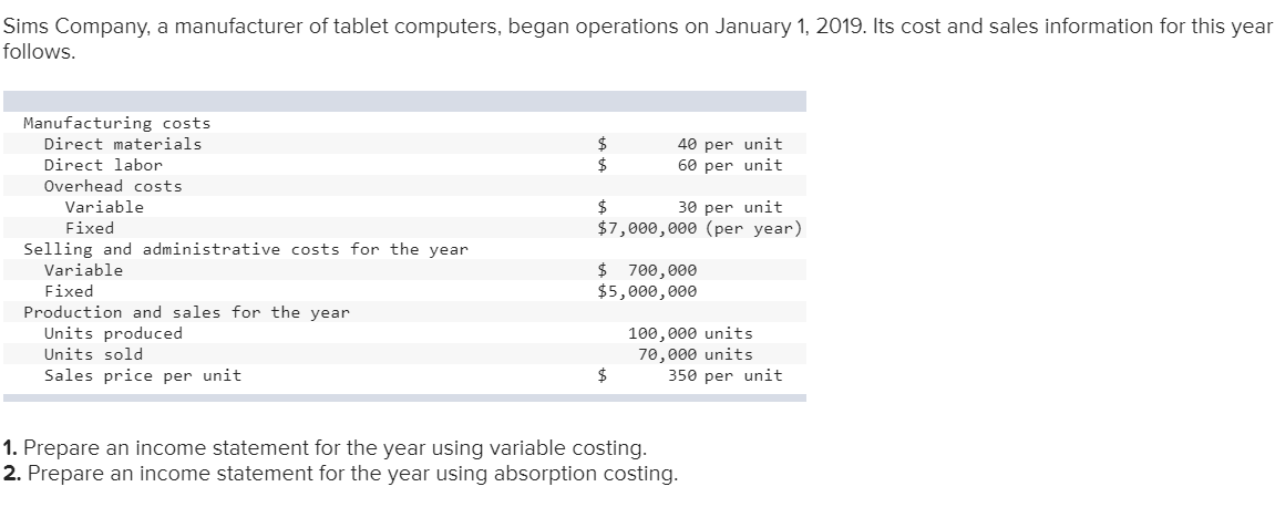 Solved Sims Company, a manufacturer of tablet computers, | Chegg.com