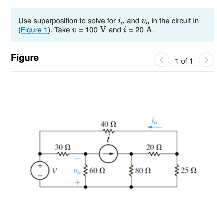 Solved Use superposition to solve for io and v, in the | Chegg.com